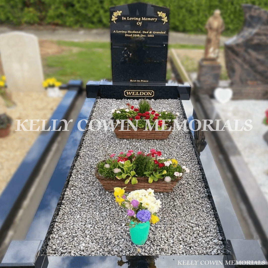Black Granite Apex Headstone & Kerbing | Whitestown Cemetery
